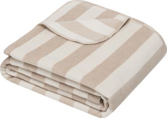 Ibena Vigo Decke 150 x 200 cm - Baumwollmix, weich, warm & waschbar, Kuscheldecke gestreift beige