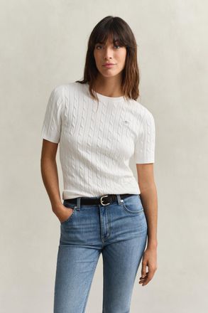 GANT Damen Zopfstrick Kurzarmpullover (XXXL) EGGSHELL