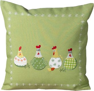 Matches 21 Kissenh&uuml;lle Tami 40 x 40 cm mit lustigem H&uuml;hner-Motiv gr&uuml;n Dekokissen f&uuml;r Landhausstil & Osterdeko