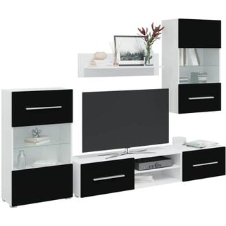 vidaXL Vidaxl - Meubles tv avec lumière led 5 pcs noir mat bois dingénierie