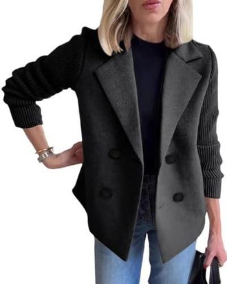 Minetom Blazer Femme Élégant Veste de Tailleur Costume Manches Longue Bureau Affaires Manteau Automne Hiver Blouson avec Boutons A Noir XL
