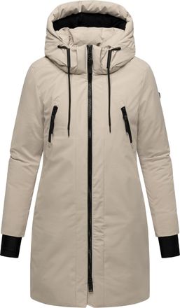 Navahoo Damen modischer Wintermantel warmer Parka mit (abnehmbarer) Kapuze und Rucksacktr&auml;gern innen Winterzart 14 Light Taupe Gr. XXL
