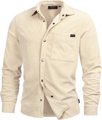 Indicode Herren INNemoto Shirt Cordhemd mit Knopfleiste und Kentkragen | Herrenhemd Langarmhemd f&uuml;r M&auml;nner Fog, XXL