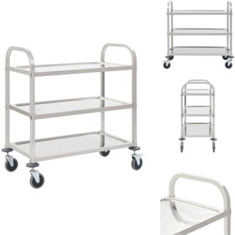 vidaXL 3-Stufiger Servierwagen 95x45x83,5 cm Edelstahl - K&uuml;chenwagen - Servierwagen - Edelstahl - Rollwagen - Mobiliar