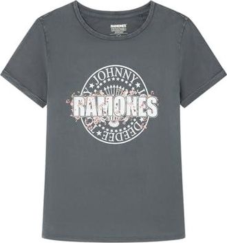 Springfield 5.Gym.licencia Camiseta Ramones Flores Tricot, Gris/Carbone, S Femme