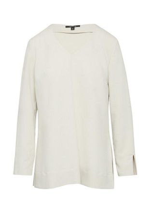 Comma Langarmbluse Bluse Lange Cr&ecirc;pe-Bluse mit V-Ausschnitt und seitlichen Schlitzen