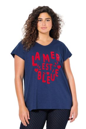 Ulla Popken Damen große Größen Übergrößen Plus Size T-Shirt, La Mer, V-Ausschnitt, Halbarm Tintenblau 50+ 836063740-50+