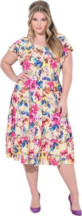 Miamoda Damen gro&szlig;e Gr&ouml;&szlig;en &Uuml;bergr&ouml;&szlig;en Plus Size Jerseykleid, Lange A-Linie, Blumenmuster Offwhite 50 840842200-50