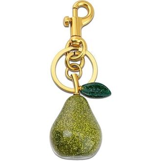 Generic Porte-cl&eacute;s avec breloque en forme de poire verte scintillante avec finition paillet&eacute;e et accents de feuille, accessoire mignon sur le th&egrave;me des fruits