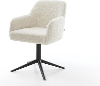 DELIFE Drehstuhl Greg-Flex Teddystoff Beige Fu&szlig;kreuz Schwarz 360&deg; drehbar Wippfunktion Taschenfederkern, Esszimmerst&uuml;hle