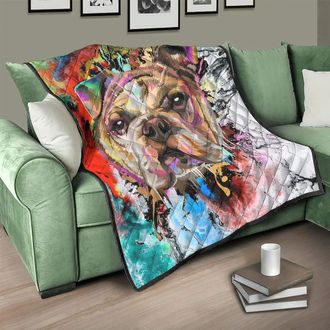 IUBBKI Tagesdecke Steppdecke Englische Bulldogge Bunt Hund Steppdecke Kuscheldecke 3D Digital Reisedecke Weiß 130x150cm