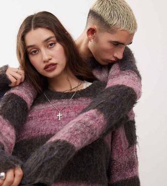 Reclaimed Vintage Unisex-Pullover mit meliertem Streifenmix und Oversize-Passform-Bunt