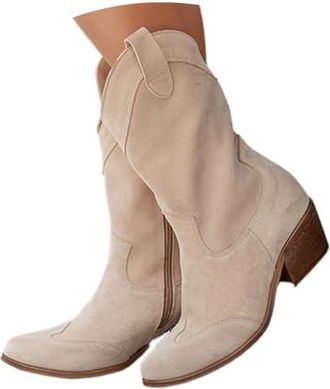 Minetom Bottes Femmes Su&egrave;de Vintage Bottines Bloc Talon Bottines De Cowboy Confortables Automne Hiver Chaussures DExt&eacute;rieur C Abricot 36 EU