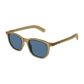 Montblanc Geometrische braune Sonnenbrille mit blauen Gl&auml;sern - - Accessories - unisex - Braun - 50 MM
