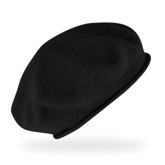 Fiebig Feinstrickbaske mit Rollrand | Barett in OneSize aus Baumwolle | Leichte Wollbaske in vielen Farben (One Size, Schwarz)