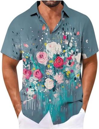 Generic Chemise hawa&iuml;enne d&eacute;contract&eacute;e et confortable pour homme - Col rabattu - L&eacute;g&egrave;re et respirante - Classique - Chemise de plage &agrave; manches courtes - Chemi