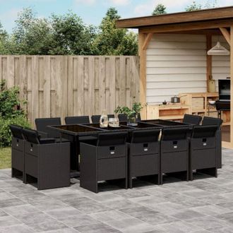 vidaXL Vidaxl - Ensemble &agrave; manger de jardin 13 pcs coussins noir r&eacute;sine tress&eacute;e