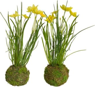Botanic-Haus künstliche Frühlingsblumen (Narzissen/Osterglocken) im grünen Erdballen, Farbe: gelb (2 Stück)