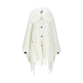 Moncler Cape mit Lammfellkragen und Fr Saum - - Jackets - Damen - Wei&szlig; - ONE SIZE