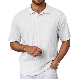 Generic Polo pour homme Coupe ajust&eacute;e Haut tricot&eacute; extensible d&eacute;contract&eacute; confortable pour la vie quotidienne au printemps et en &eacute;t&eacute; Avec baskets, Blanc., 3XL