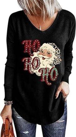 ORANDESIGNE Haut Femme Manche Longue Tee Shirt Col V Tshirt Chic et &Eacute;l&eacute;gant Tunique No&euml;l Fluide Ample Sweat de Noel L&acirc;che Sweatshirt Hiver Christmas Jumper Pullov