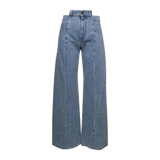 Maison Margiela Femme, Jeans, Bleu, Taille: 40 FR Decortique Asymmetric Wide-Leg Jeans