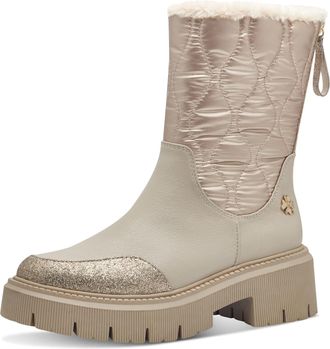 Marco Tozzi by Guido Maria Kretschmer Damen Stiefeletten ohne Absatz mit Plateau mit Reißverschluss, Beige (Taupe Met.Comb), 37 EU
