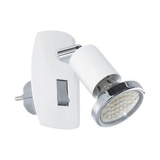 Eglo Lampe prise LED Mini, spot orientable avec interrupteur, veilleuse, &eacute;clairage chambre et cuisine, luminaire en acier blanc et aspect chrom&eacute;, douille G