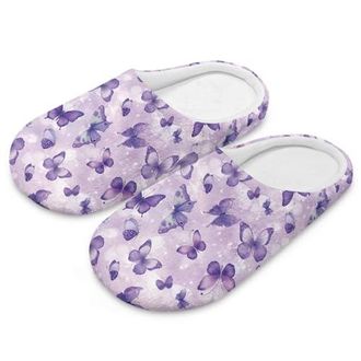 Coloranimal Pantoufles de spa &agrave; bout ferm&eacute; pour femme, chaussures dint&eacute;rieur en coton et lin, pantoufles dint&eacute;rieur en coton, Papillon violet, 35.5/36.5 EU