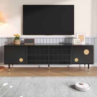 Generic TV-Schrank mit Gitterstruktur versteckten Griffen TV-St&auml;nder mit Verstellbare F&uuml;&szlig;e Lowboard f&uuml;r Wohnzimmer Esszimmer Schlafzimmer Unterschrank TV M&ouml;be