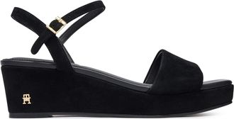 Tommy Hilfiger Sandalen Tommy Hilfiger Suede Wrapped Mid Wedge FW0FW09235 Schwarz