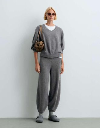 Oysho 100 % Kaschmir Cocoon-Strickhose in Grau