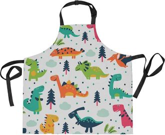 LDIYEU Bunte Dinosaurier-Welt Schürze Küchenschürze Kochschürze mit 2 Taschen Verstellbarer Umhängeband Schürzen Latzschürze für Frauen Männer Chef Kellnerin