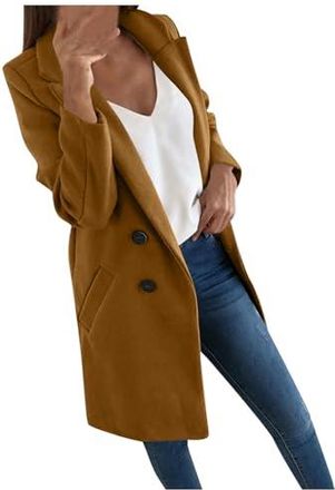 Generico Manteau type trench avec col roul&eacute; trench trench en laine &eacute;l&eacute;gante pour femme Veste en tweed coupe vent manches longues manteau dhiver pour femme long