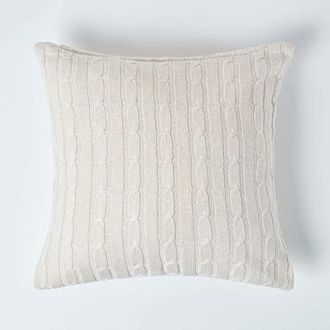 Homescapes Housse de Coussin Tricot Beige, Housse de Coussin en Coton 45x45 cm