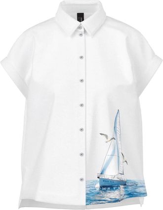 Marc Cain Femme, Blouses et Chemises, Blanc, Taille: 44 FR Bluse mit maritimem Print