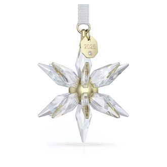 Swarovski Annual Edition 3D Ornament 2025, Klarer Kristallstern mit 393 Facetten, Champagner-goldfarbenem Metallkern und Wei&szlig;em Ripsband, Gr&ouml;&szlig;e: 6.1 x 4.6 x 4.6