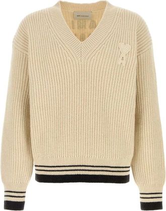 Ami Homme, Pulls, Beige, Taille: S De Coeur V-neck Sweater