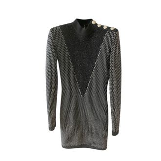 Balmain Black & Silver Fil Coupe Detail Dress Size XS