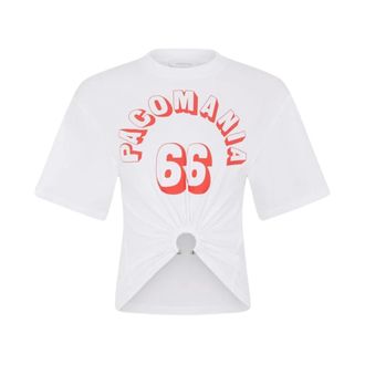 Paco Rabanne Bedrucktes Piercing-T-Shirt aus Baumwolle - - Tops - Damen - Wei&szlig; - S