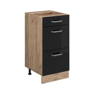 Vicco Küchenschrank R-Line, Schwarz Hochglanz, 40 cm mit Schubladen, ohne Arbeitsplatte Vicco
