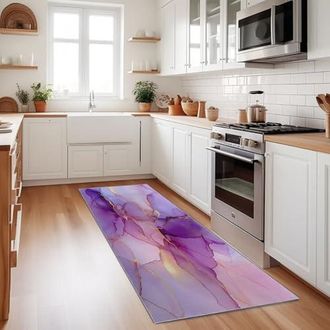 Generic Tapis de Couloir Long 80 x 150 cm Tapis de Passage Antid&eacute;rapant Doux Microfibre - &Eacute;l&eacute;gance Peinture &Agrave; LEncre Marbre Courbes Passage Couloir pour Buand