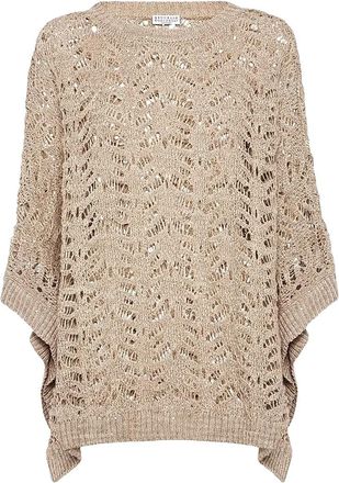 Brunello Cucinelli Open-Knit Linen Blend Cape - Beige