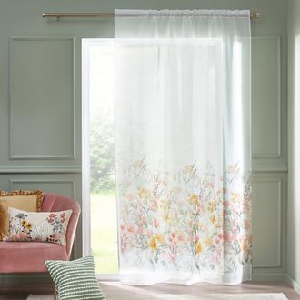 Catherine Lansfield Countryside Floral Voile-Vorhang, 140 x 229 cm, Blumenmuster, Wei&szlig;