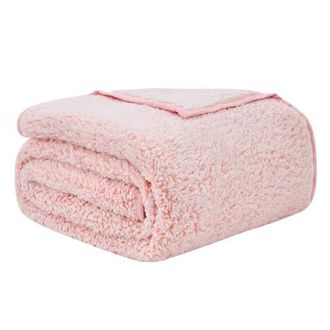 Emme Couverture Sherpa Douillette Moelleux 230 x 230cm Rose Épais et Élégant, Couverture de Canapé Double Face Extra Doux, Chaud Confortable Réversible Moe