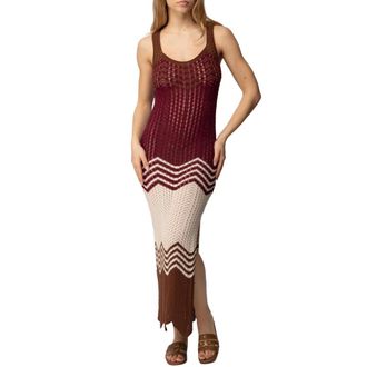 Akep Femme, Robes, Multicolore, Taille: 38 FR Robe Midi En Maille Crochet&eacute;e &Agrave; Chevrons