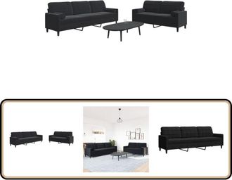 vidaXL Vidaxl - 2-tlg. Sofagarnitur mit Kissen und Nackenrollen Schwarz Samt