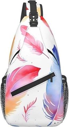 Generic Sacoche Homme Bandouliere Plumes color&eacute;es style boh&egrave;me Polyester Sling Bag Mode Sac &agrave; Dos De Voyage pour Femme Cyclisme &eacute;cole