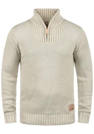 Solid SDPetro Homme Pull en Maille Troyer Pull &agrave; Grosses Mailles avec col Troyer Poignets c&ocirc;tel&eacute;s D&eacute;tails du Label M&eacute;lange de Coton Regular Fit, Taille:2XL,