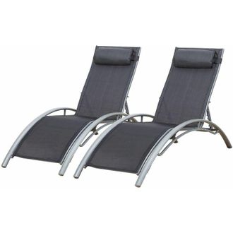 Happy Garden Happy Garden - Lot de 2 transats galapagos en textil&egrave;ne gris - aluminium gris